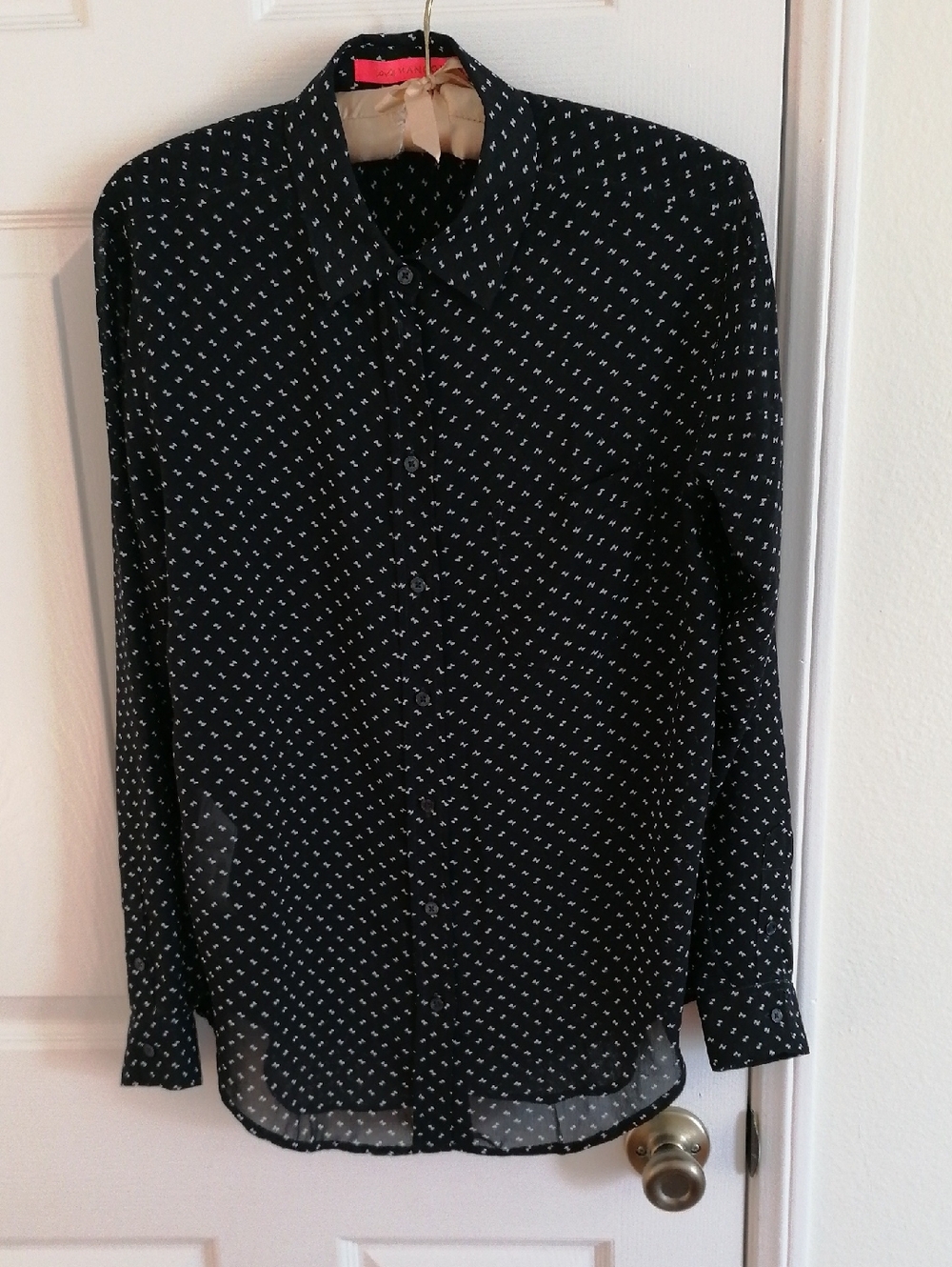 Mango | Tops | Mango Navy Long Sleeve Bowpattern Blouse Light And Airy ...